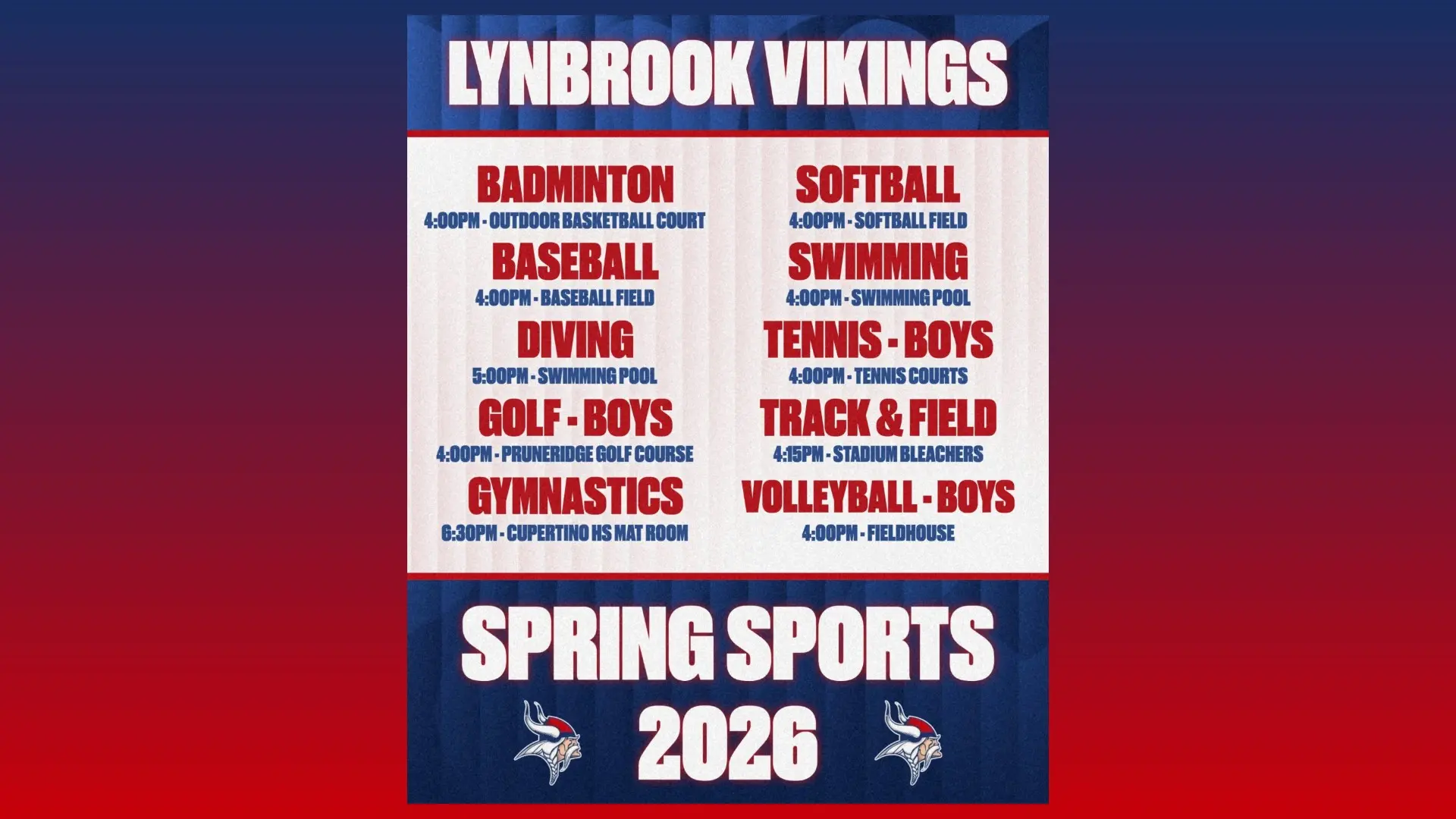 Spring Sports Kick Off Today - Lynbrook High Athletics