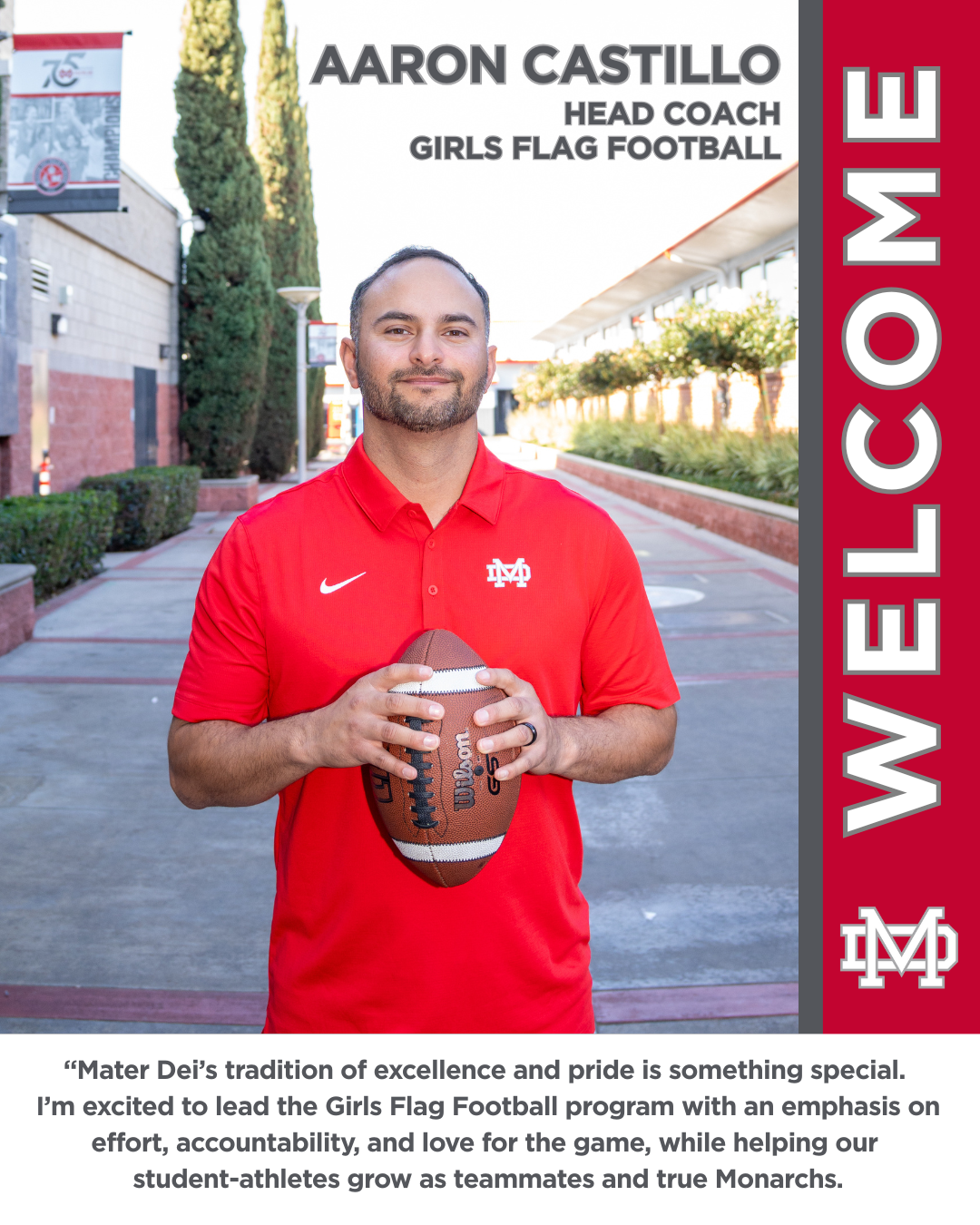 Aaron Castillo Named Girls Flag Football Head Coach - Mater Dei Monarchs